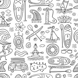 Sup boarding seamless pattern stand up paddling Vector Image
