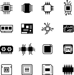 Computer chips and electronic circuit icons Vector Image