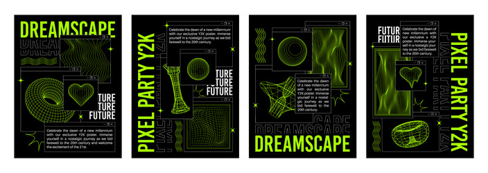 Y2k techno vibe banners set Royalty Free Vector Image