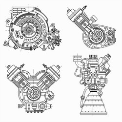 Set of vintage motorcycle engine design elements Vector Image