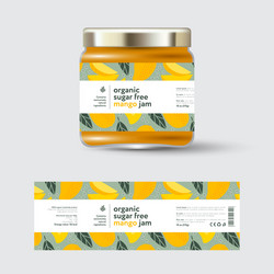 Jam mango label and packaging jar with cap Vector Image