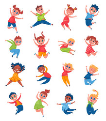 Jumping kids happy school children smile laugh Vector Image