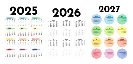 Set of calendars for 2025 2026 2027 and 2028 Vector Image