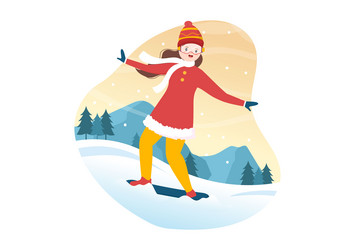 Snowboarding hand drawn cartoon flat of people Vector Image