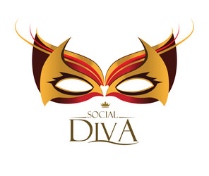 Diva logo with masquerade glasses Royalty Free Vector Image