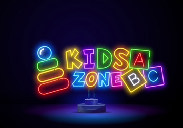 Neon kids world emblem game zone logo Royalty Free Vector