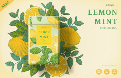 Engraving lemon mint tea banner ads Royalty Free Vector