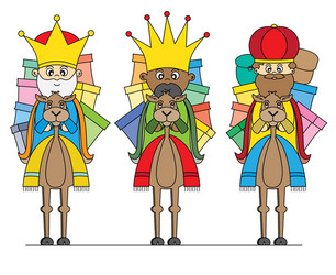 Three kings wearing crown and robe Royalty Free Vector Image