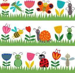 Border template design with insects in garden Vector Image