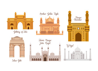Indian set temples architecture icons Royalty Free Vector