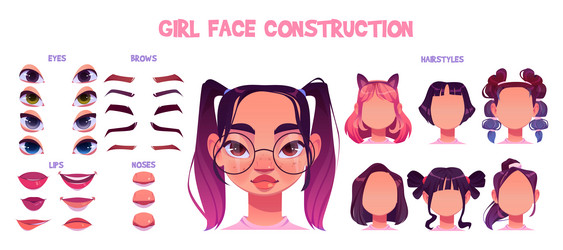 Cartoon child girl vocabulary of face parts Vector Image