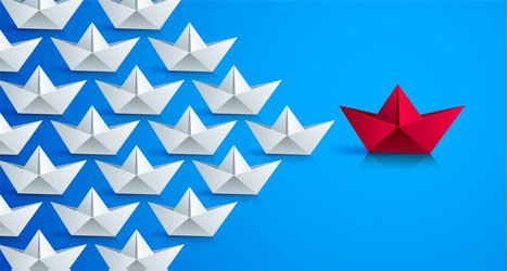 Swimming origami ship leading team group Vector Image