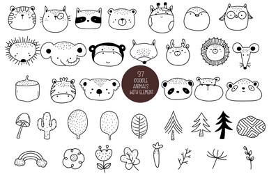 Animals bundle coloring forest head animal Vector Image