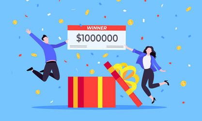 Happy lottery winners with big prize paycheck Vector Image