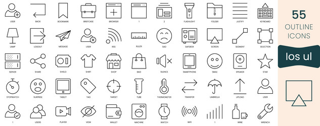 Set of ios ui icons thin outline icons pack Vector Image