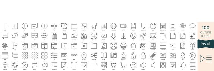 Set of ios ui icons thin outline icons pack Vector Image