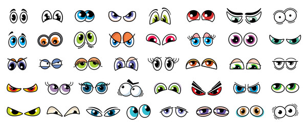 Cartoon comic eyes happy funny look characters Vector Image