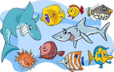 Kawaii sharks collection funny cute fish cartoon Vector Image