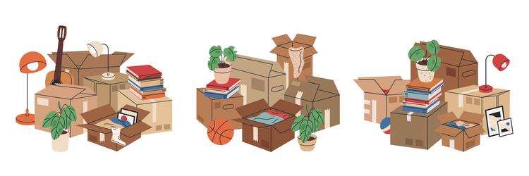 Cardboard boxes with moving stuff stacked cargo Vector Image