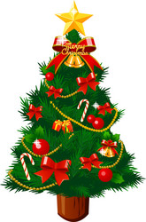 Cartoon christmas tree with decorations isolated Vector Image