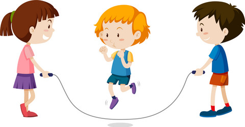 Kids skipping rope in team Royalty Free Vector Image