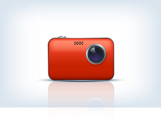 Video camera red rounded icon white background Vector Image