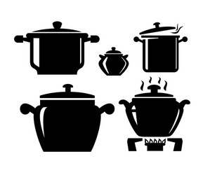 Pot and cooking pan icon set Royalty Free Vector Image