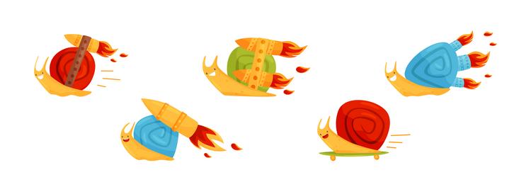 Fast snail with spiral shell having rocket turbine