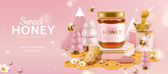 3d miniature honey ad template Royalty Free Vector Image