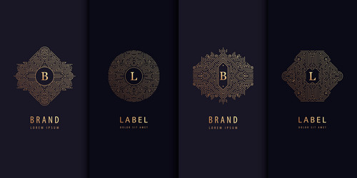 Set of golden label design patterns circle Vector Image