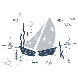 Shipwreck at sea bottom Royalty Free Vector Image