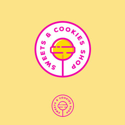 Logo sweets cookies shop lollipop Royalty Free Vector Image