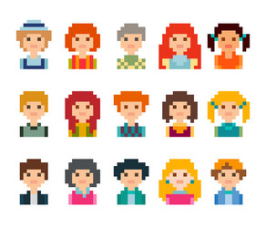 Cute square pixel avatars Royalty Free Vector Image