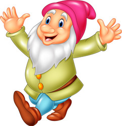 Cartoon happy dwarf waving Royalty Free Vector Image