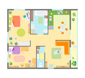 Small studio apartment cartoon plan Royalty Free Vector