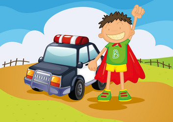 Cartoon boy driving red car Royalty Free Vector Image