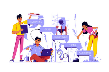 Business team project development steps Royalty Free Vector