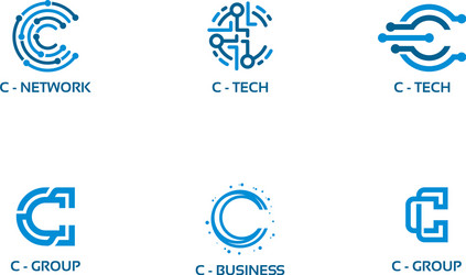 C initial tech logo set cool wire Royalty Free Vector Image
