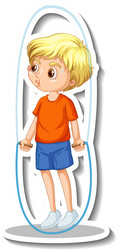 A boy pulling rope cartoon character sticker Vector Image