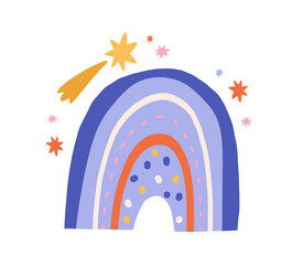 Cute funny rainbow magic cloud and stars isolated Vector Image