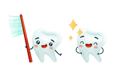 Dental care with cute funny tooth character Vector Image