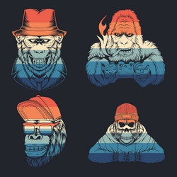 Monkey cool collection retro Royalty Free Vector Image