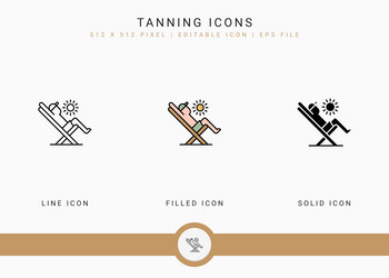 Tanning icons set with solid icon Royalty Free Vector Image
