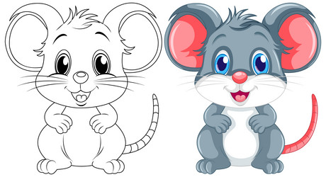 Coloring cute rat cartoon and its colour Vector Image