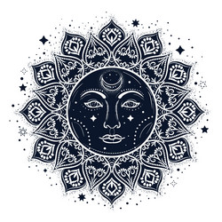 Sun in boho gypsy style Royalty Free Vector Image