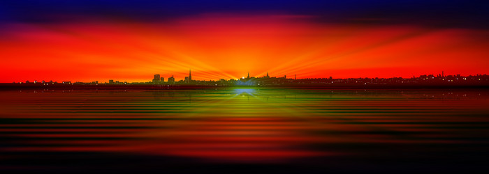 Abstract red sunset background with silhouette Vector Image