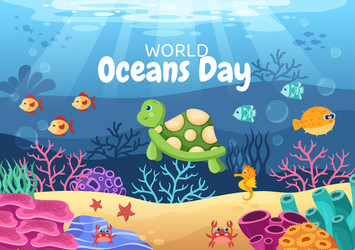 World ocean day cartoon with underwater scenery Vector Image