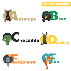 Funny cartoon animals alphabet letter set Vector Image