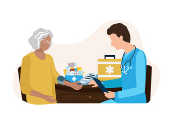 Doctor visits patient at home Royalty Free Vector Image