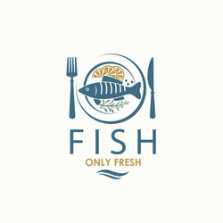 Fish on dish seafood restaurant logo design Vector Image
